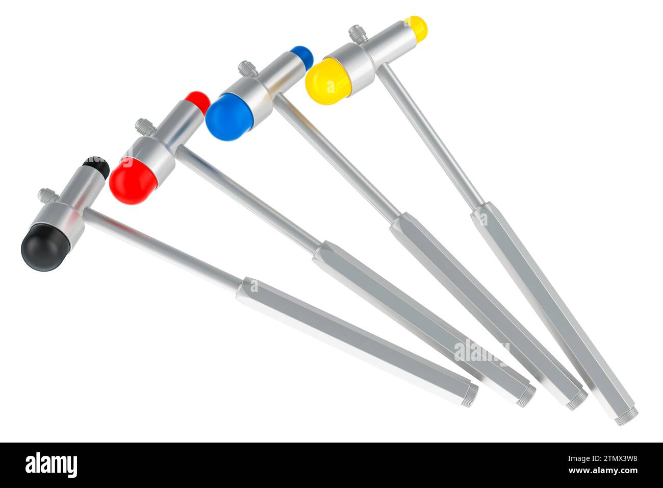 Reflex hammers, different colors. 3D rendering isolated on white ...