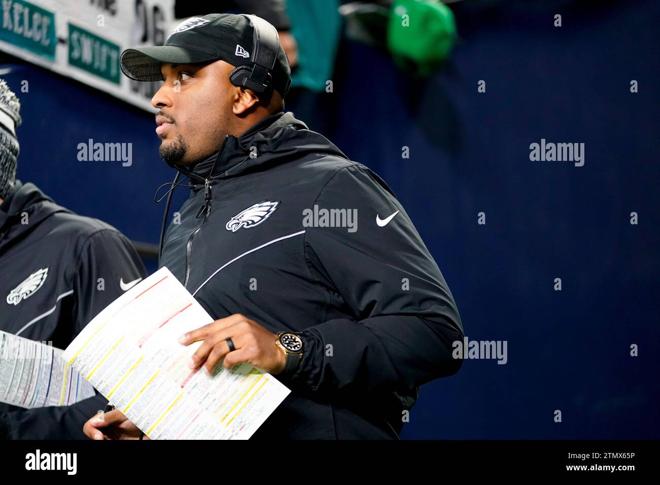 Philadelphia Eagles offensive coordinator Brian Johnson jogs onto the ...