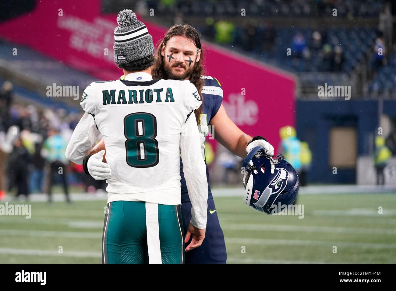 Seattle Seahawks tight end Colby Parkinson, facing, greets Philadelphia ...