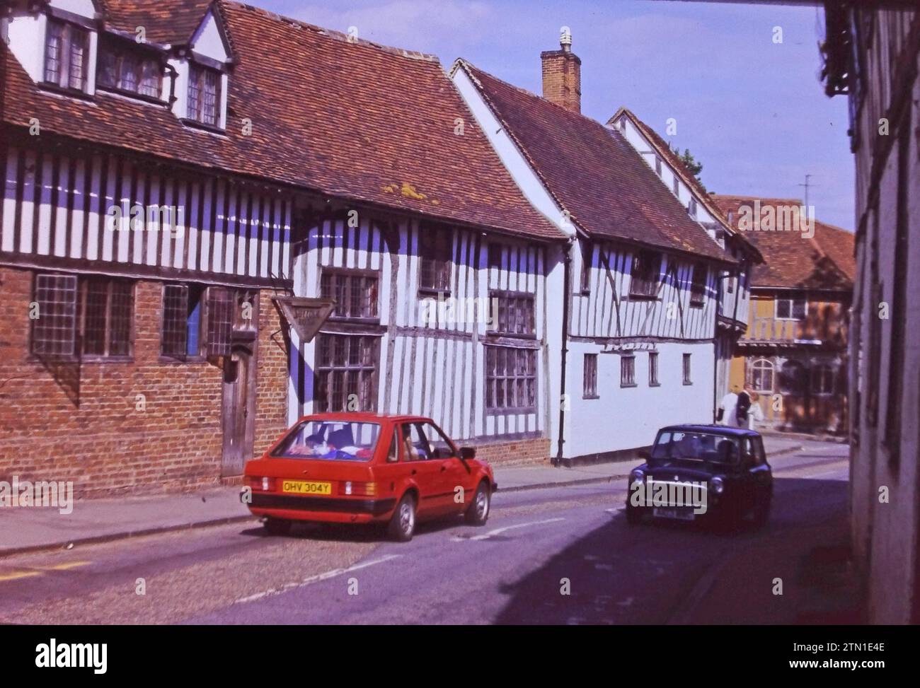 A steet scene from Lavennam Suffolk England, captured in 1986, the ...