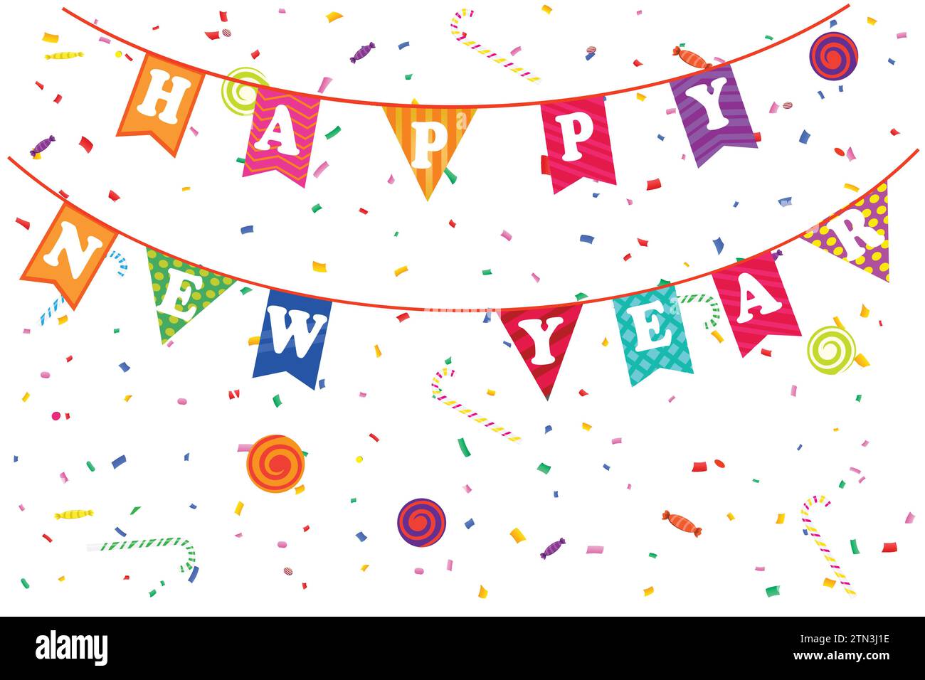happy new year flags and confetti background for kids and school EPS10 ...