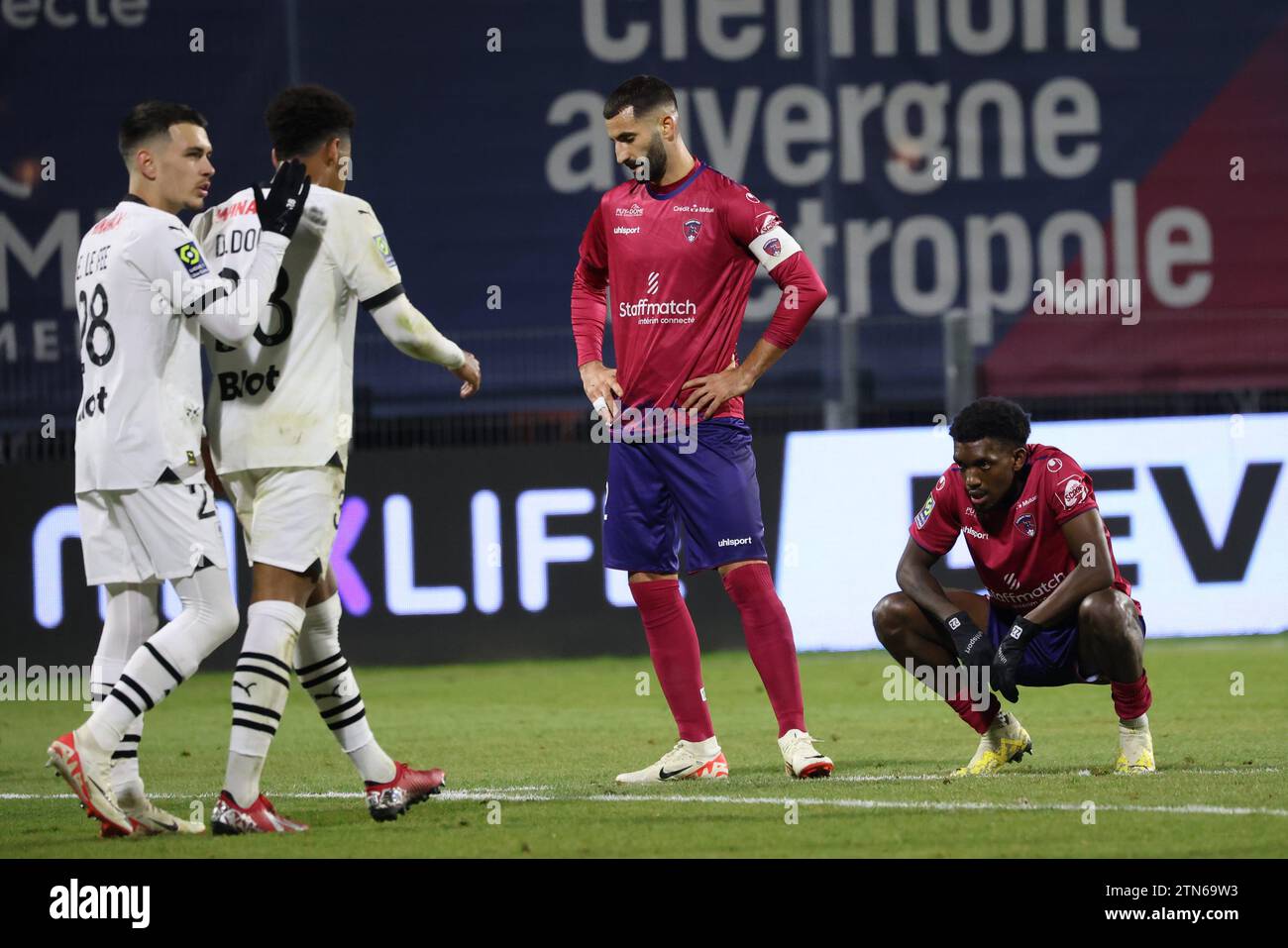20 decembre 2023.Thierry LARRET/MAXPPP. Football. Ligue 1 Uber Eats. Clermont Foot 63 vs Stade ...