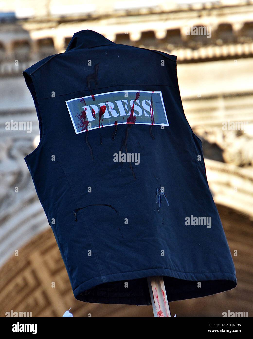 Marseille, France. 17th Dec, 2023. A Palestinian protester holds up a ...