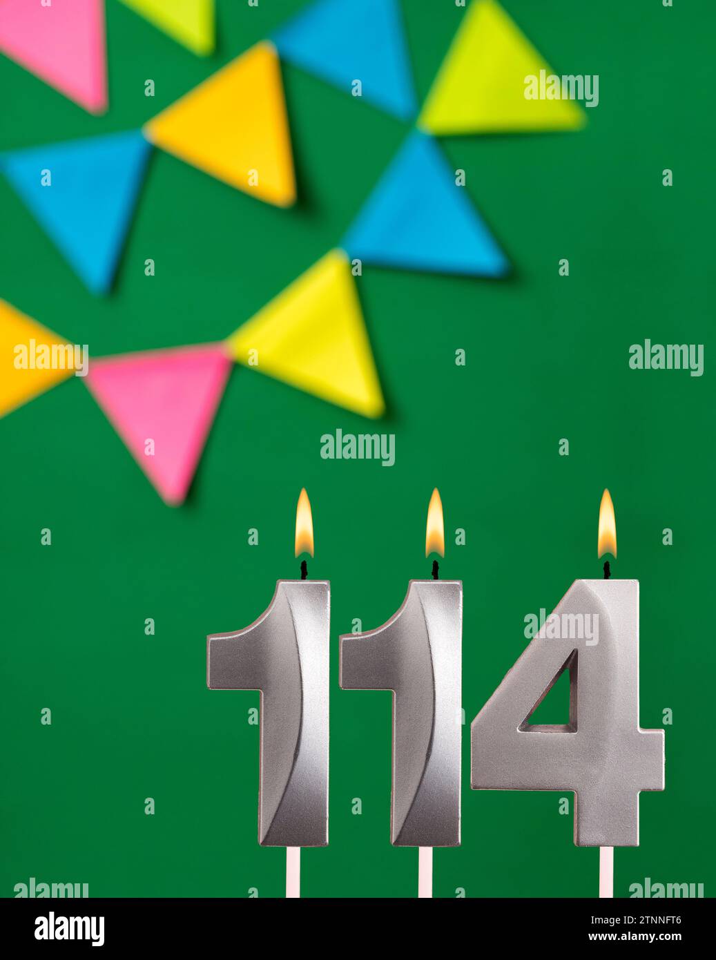 Vertical birthday card with number 114 candle - Green background with ...