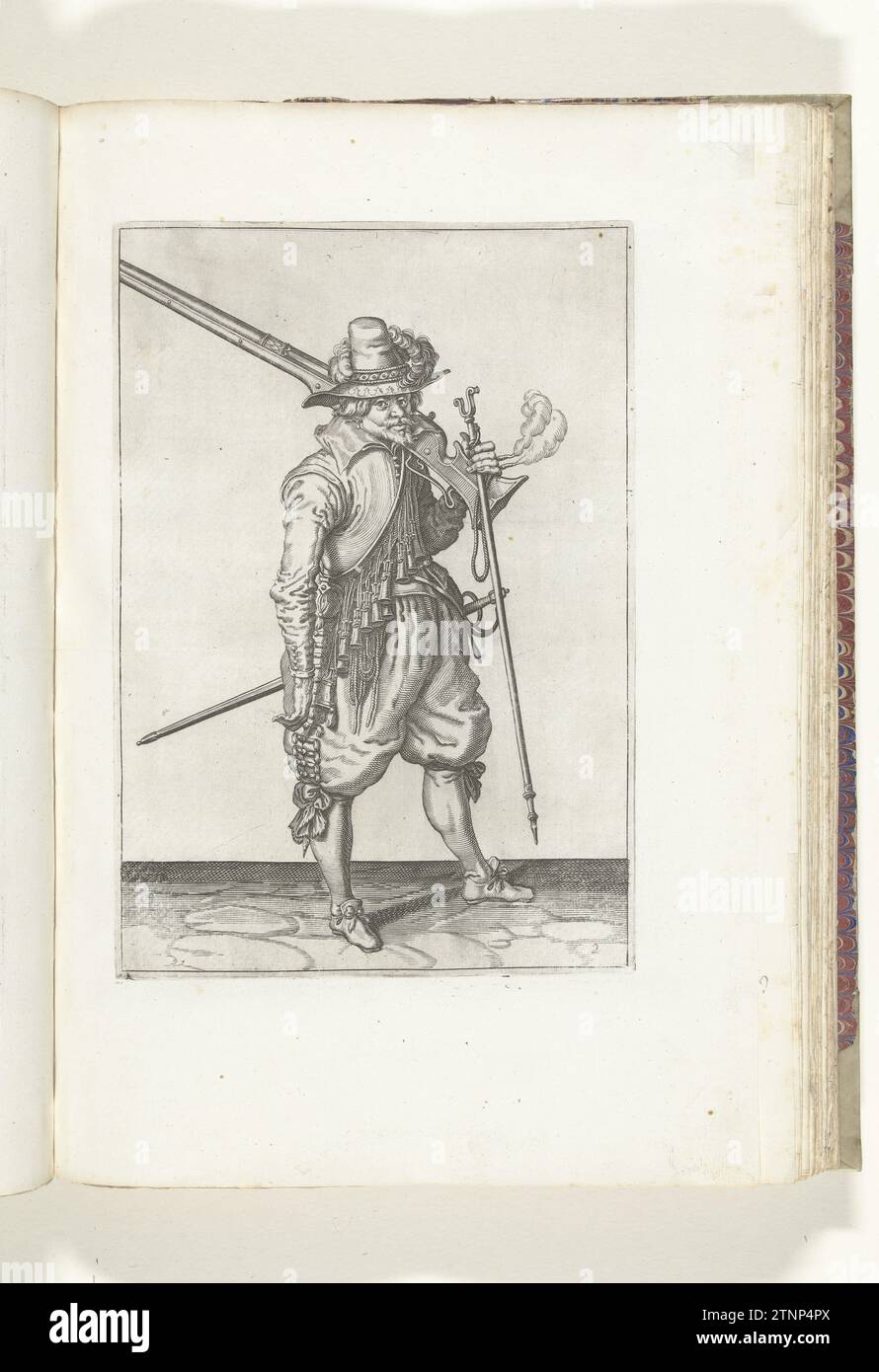 Soldier who wears his musket on his left shoulder and holds his furkey ...