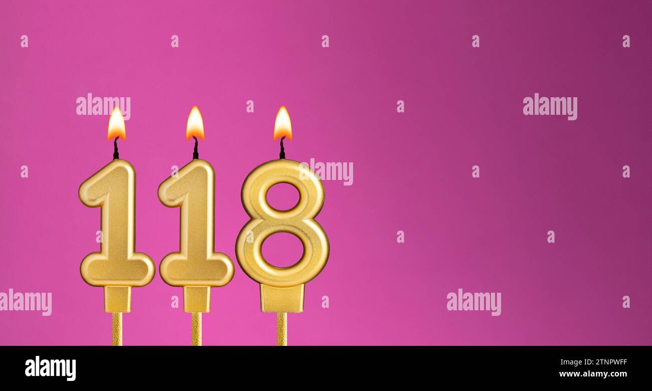 Birthday card with candle number 118 - purple background Stock Photo ...