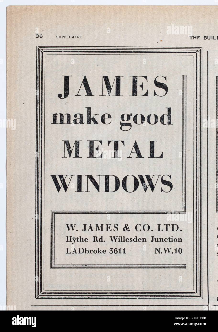 Advertising from a copy of 1940s The Builder Magazine ; James and Co ...