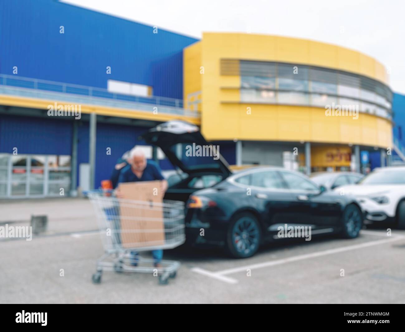 Paris, France - Aug 31, 2023: Defocused view of a male loading IKEA ...