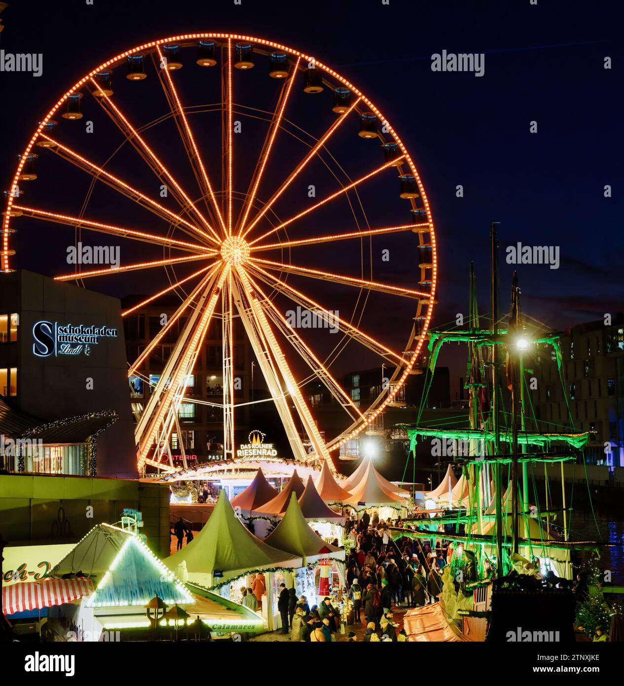 Cologne, Germany December 18 2023: harbor christmas and winter market ...