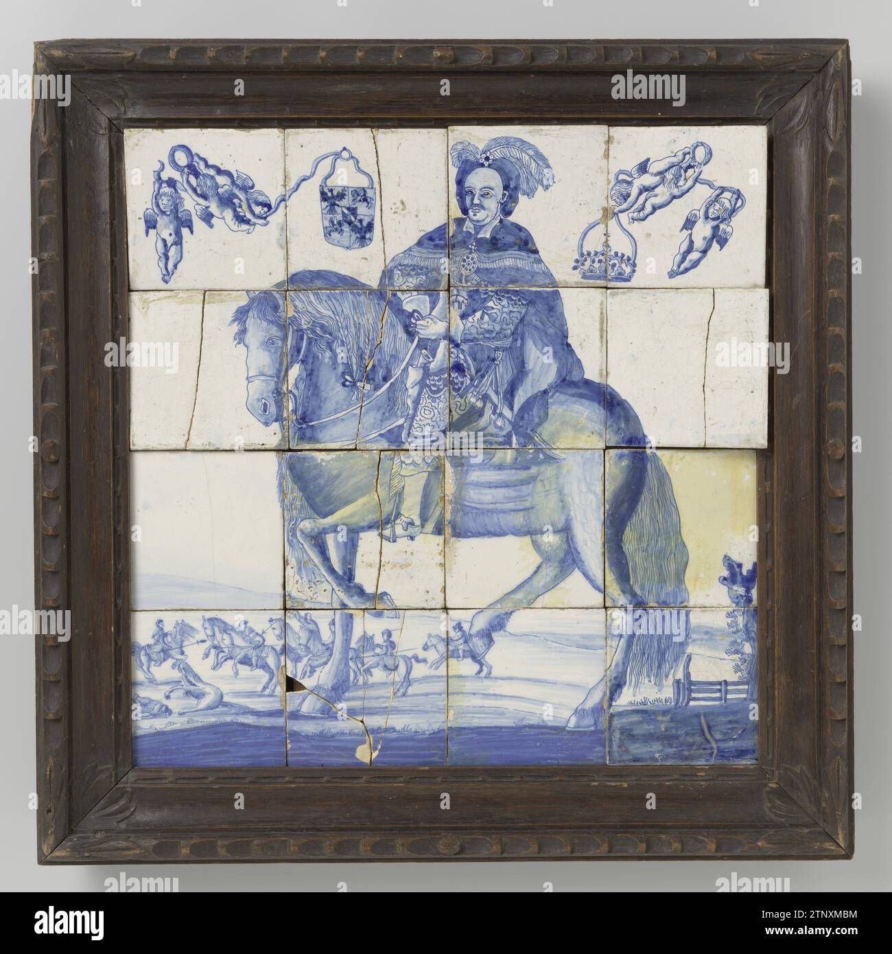 Twelve loose tiles, horend with a tile tableau, 1650 - 1700 Twelve ...