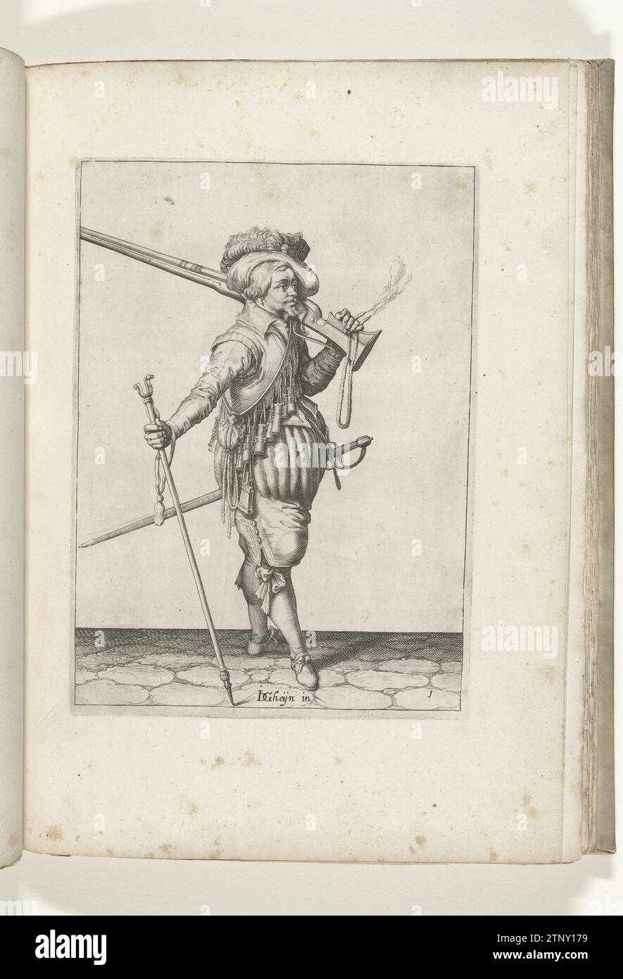 Soldier who wears his musket on his left shoulder and holds his furks ...