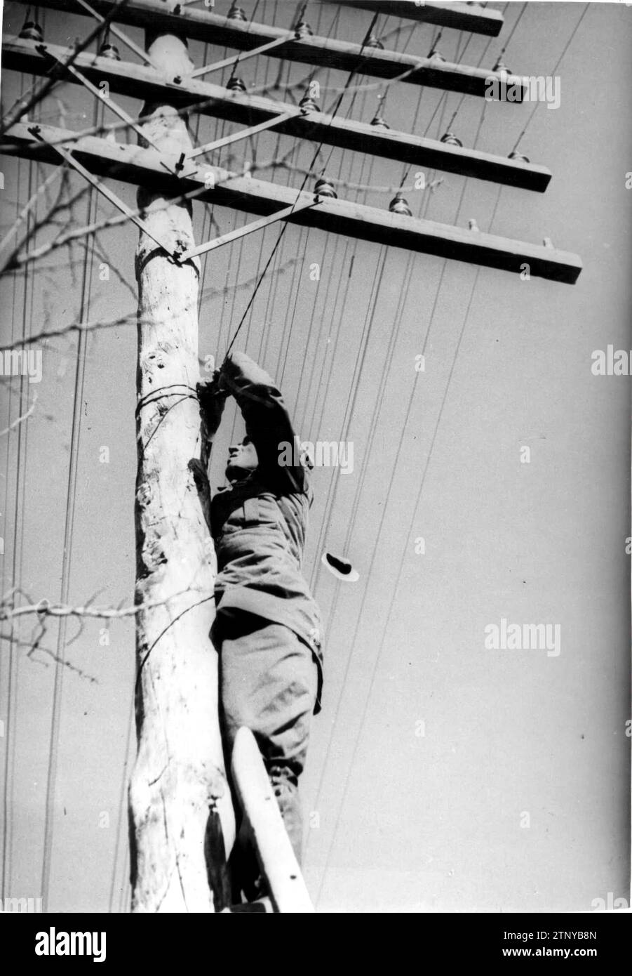08/31/1936. A Broadcast Soldier Laying the Telephone Wires as the ...