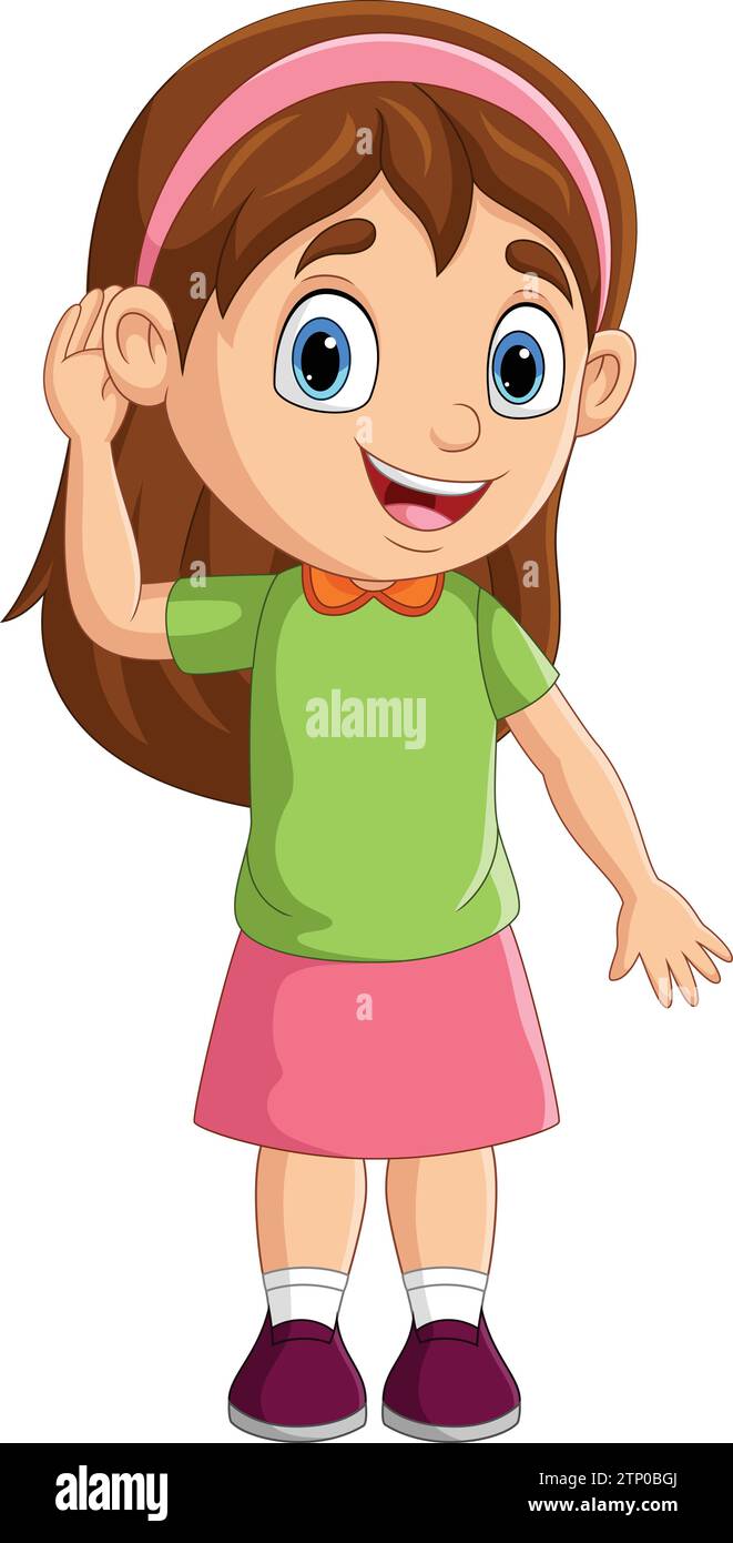 Cartoon little girl listening gesture Stock Vector Image & Art - Alamy