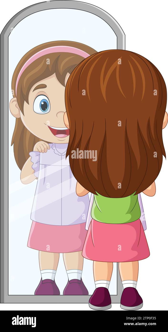 Cartoon little girl looking at the mirror with her outfit Stock Vector ...