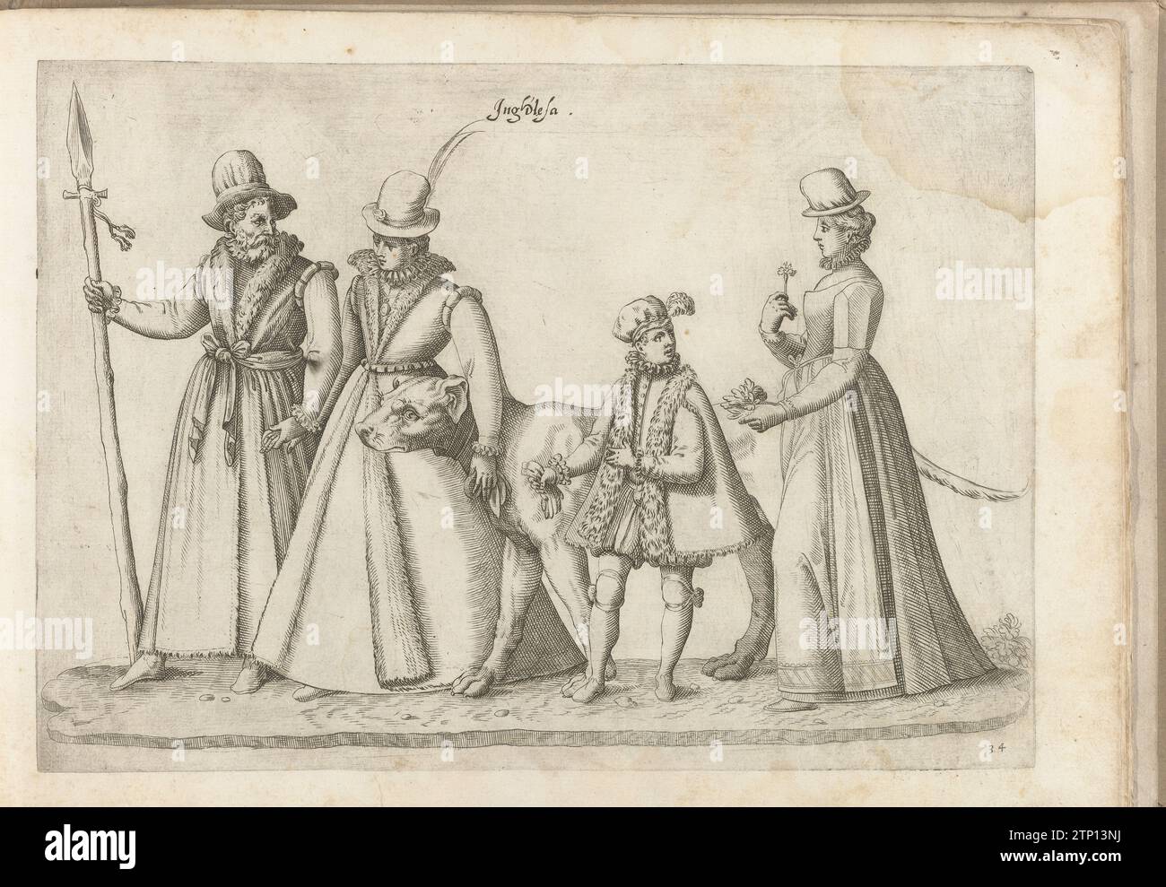 Two women, a man and a boy, dressed according to the English fashion of ...