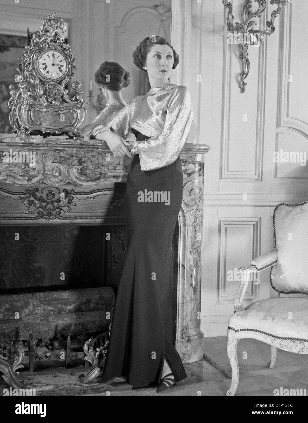 The Countess of Paris poses in a Paris hotel in a Paquin dress ca. 1936 ...