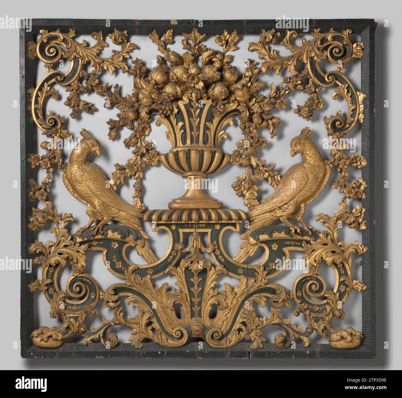 Skylight with ajour cutting work with a vase on pedestal, filled with ...