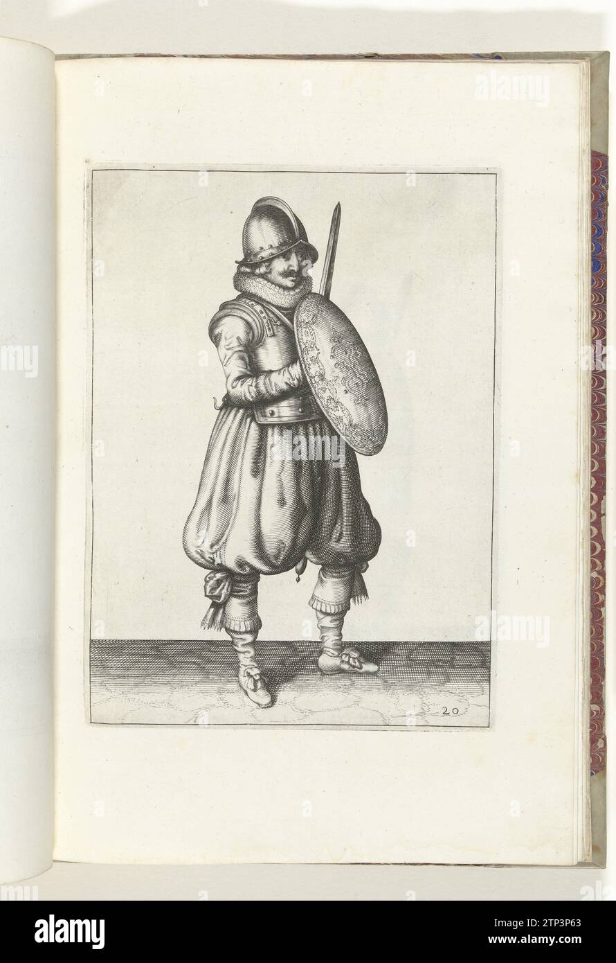 The exercise with shield and skewers: the soldier in the posture with ...