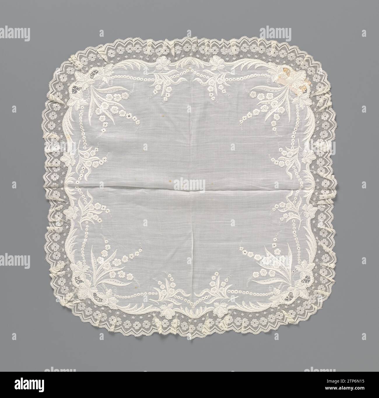 Batist handkerchief with embroidery and finished all around with a ...