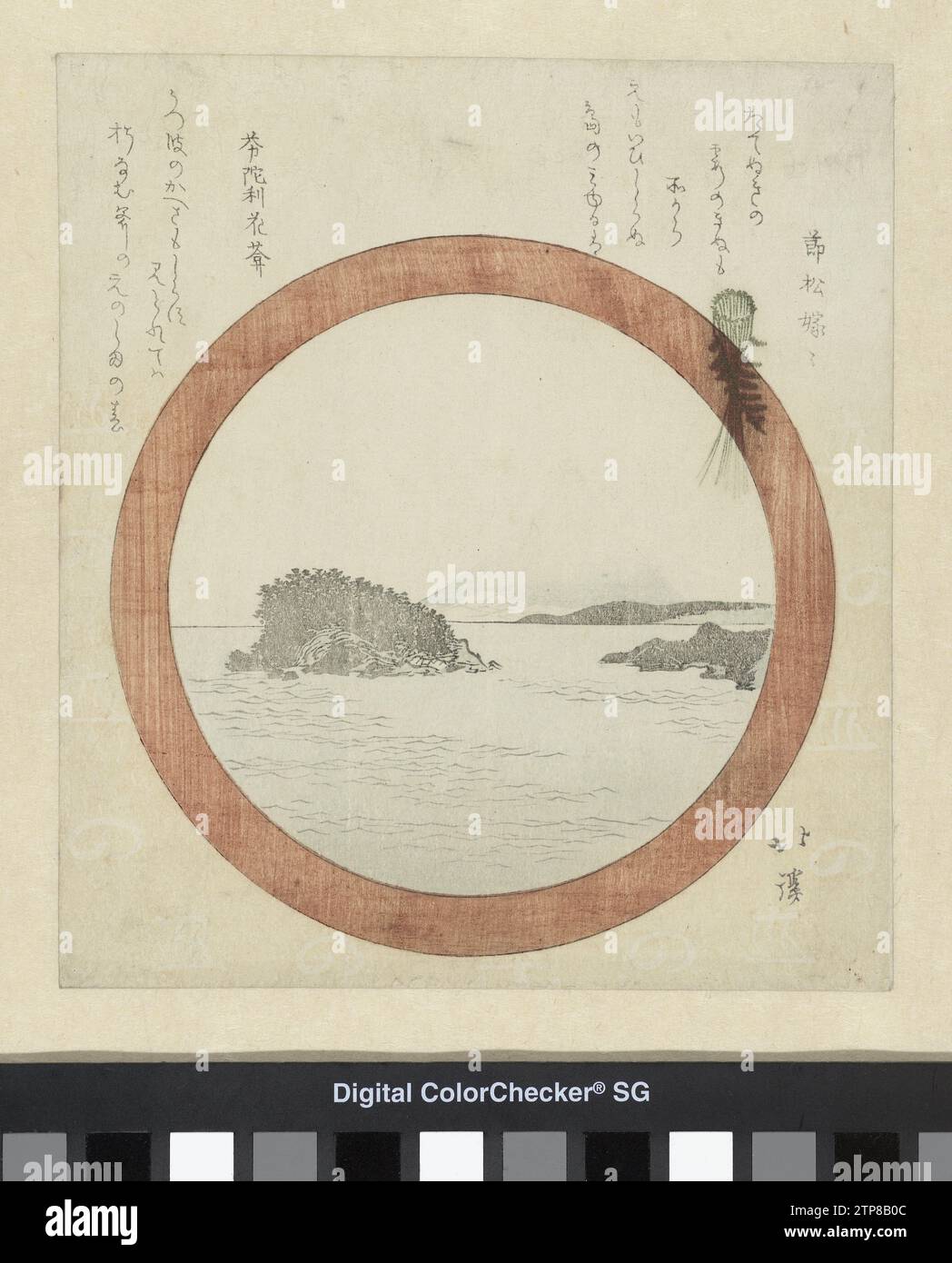 View of Enoshima, Totoya Hokkei, 1821 In a red circle a face on ...