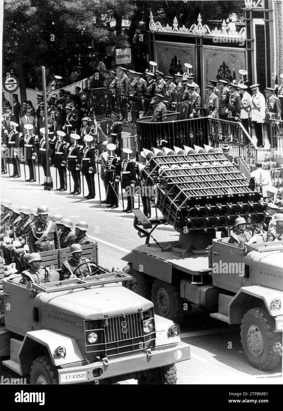 Franco, from his Grandstand, Witnessing the 1968 victory parade. Credit ...