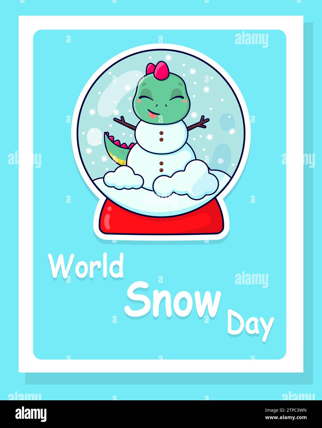 Cute cartoon dinosaur snowman. Snow globe. Christmas card. Childrens ...