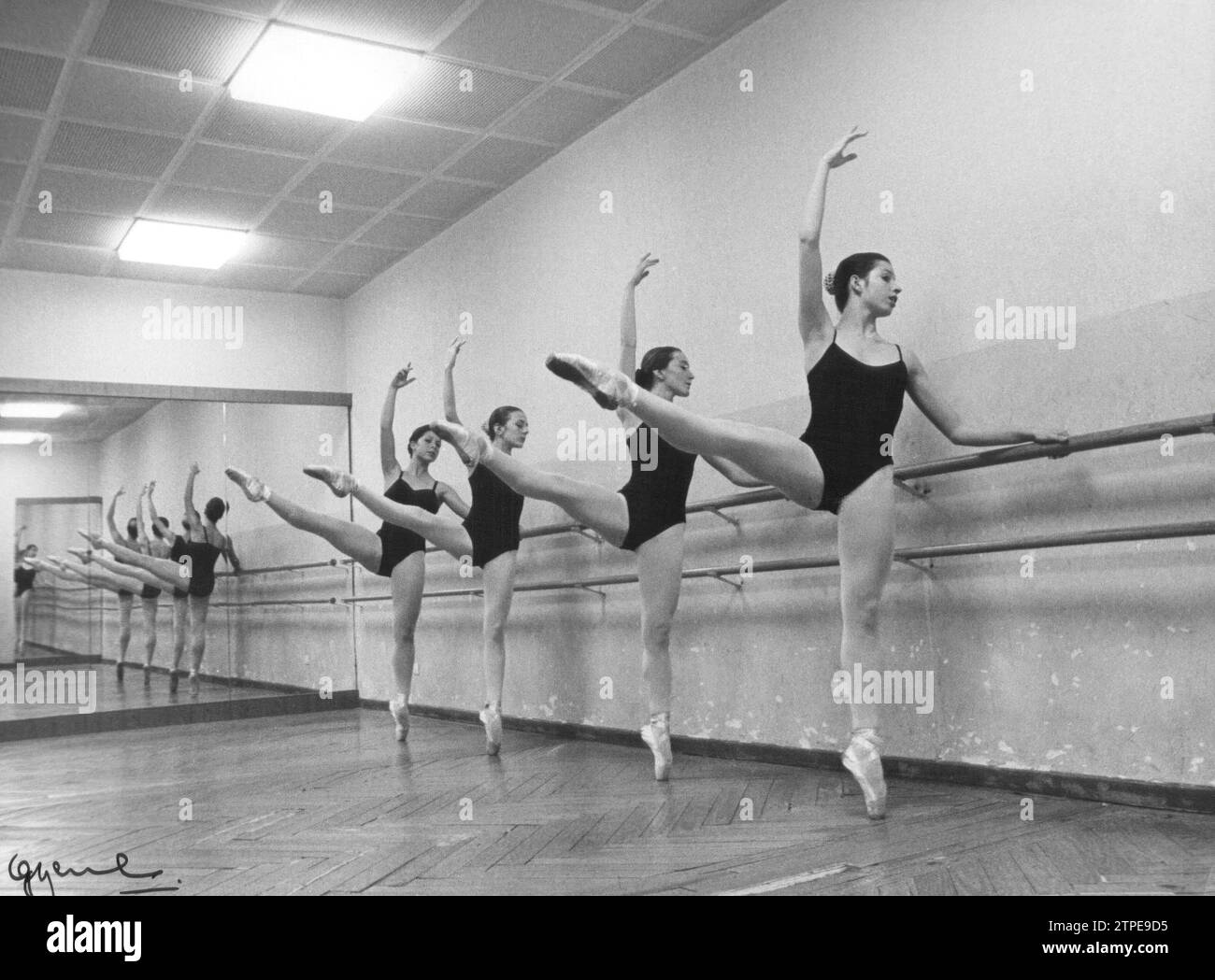 12/31/1989. Dancers Performing a Relevé Bar Exercise with the A leg in ...