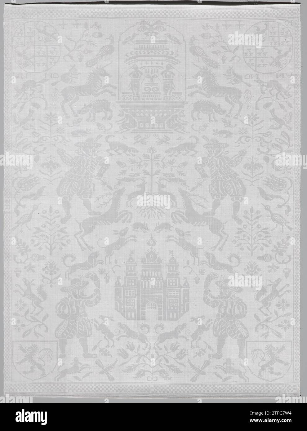 Napkin with a hunting scene and the weapons of Alckemade and Haerlem ...