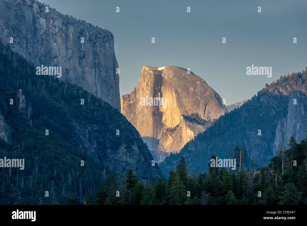 Light on Half Dome with Yosemite Valley in Shadow at sunset Stock Photo - Alamy