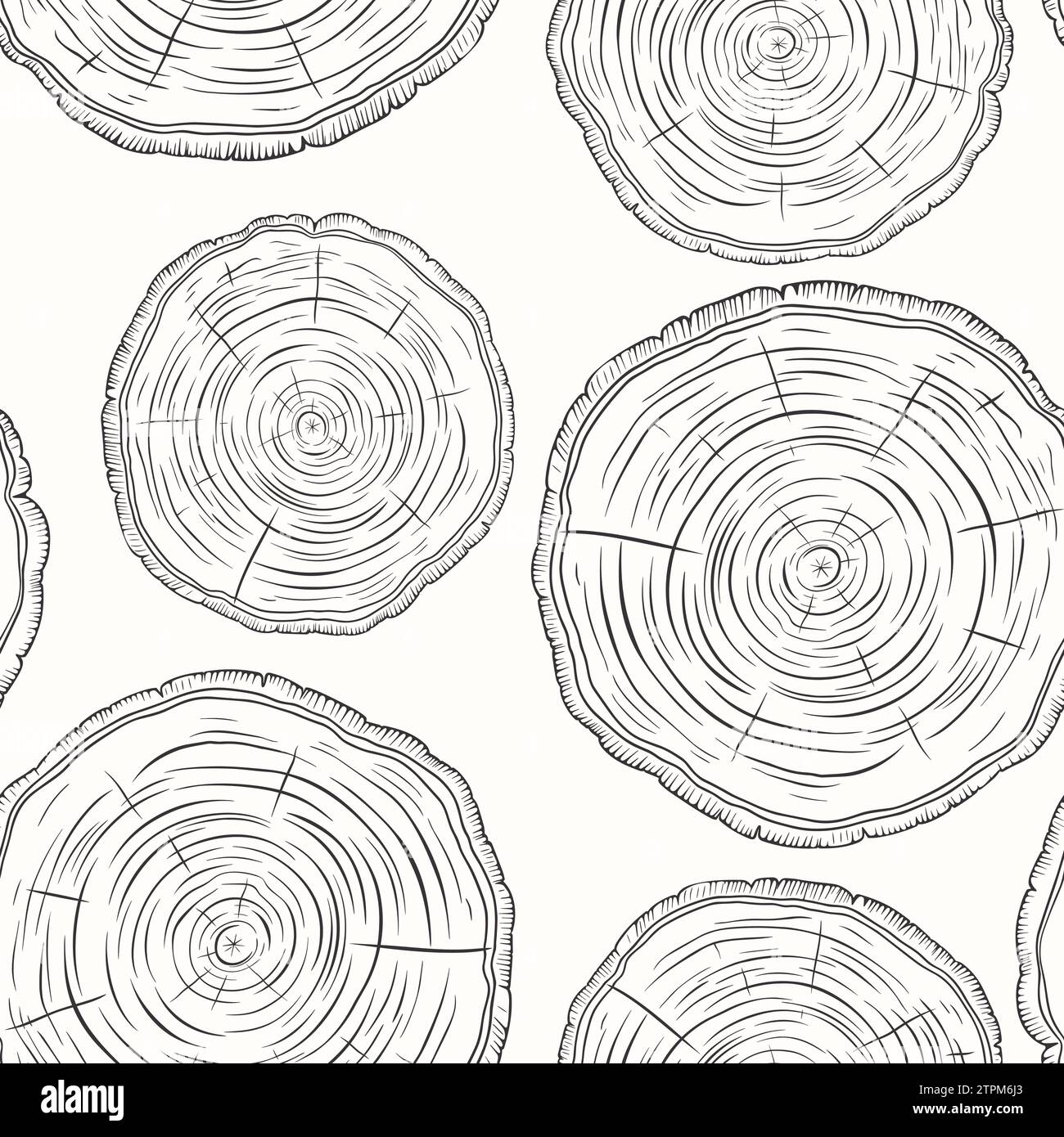 Vector Seamless Pattern with Tree Rings, Saw Cut Tree Trunk, Wood Log ...