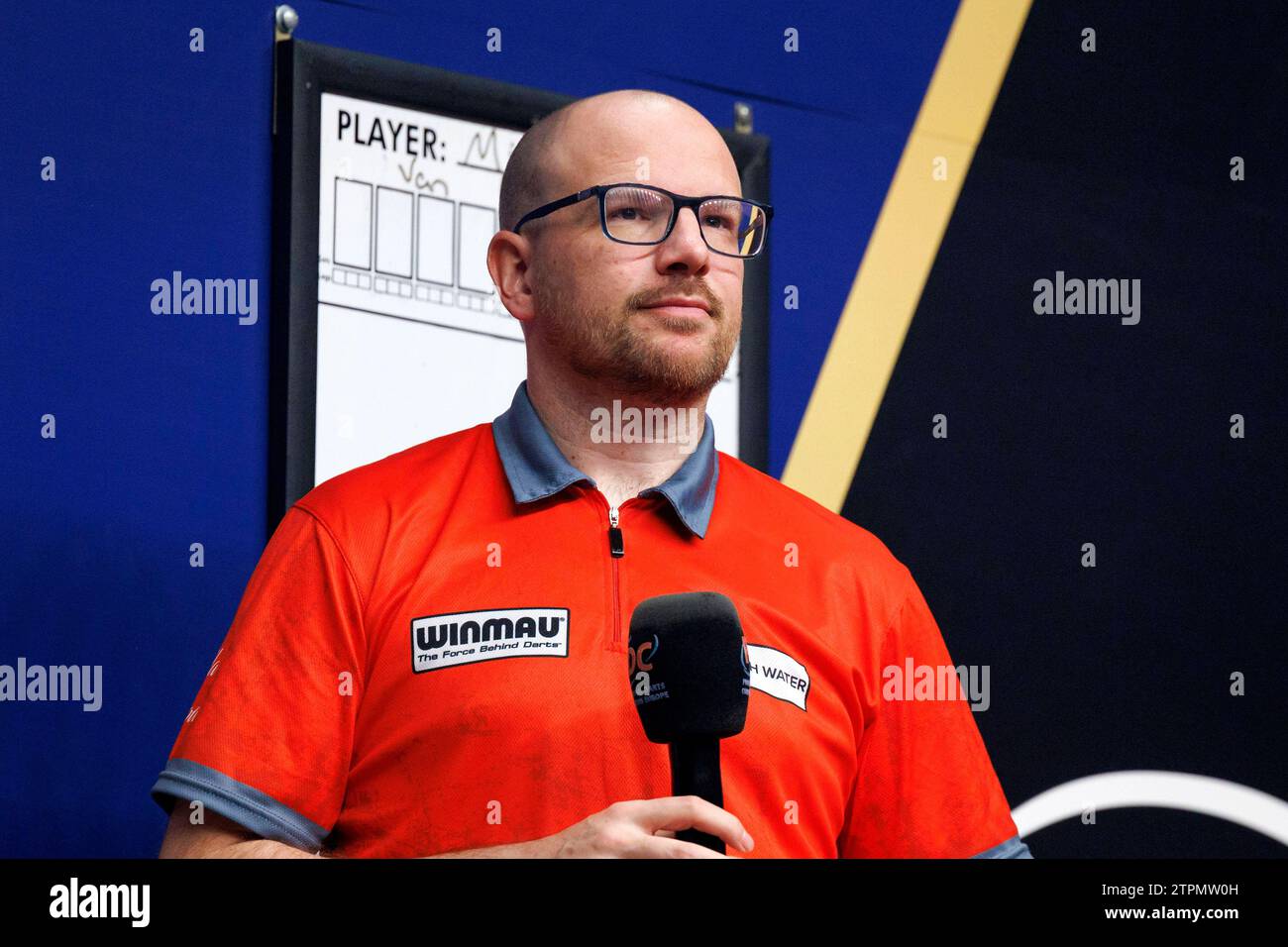 Dartspieler Mark Webster / Spider bei der World Darts Gala 2023 in der ...