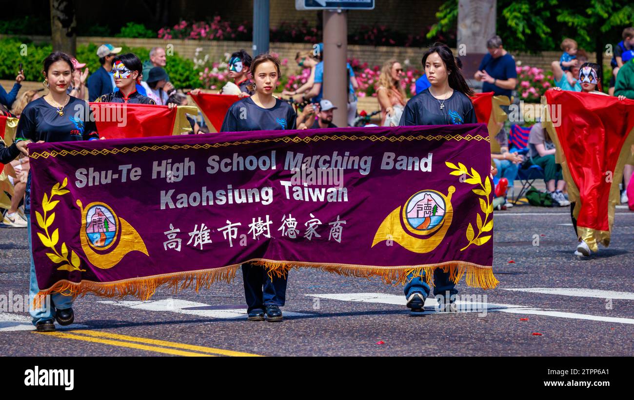 Portland, Oregon, USA - June 10, 2023: Shu-Te High School Marching Band ...