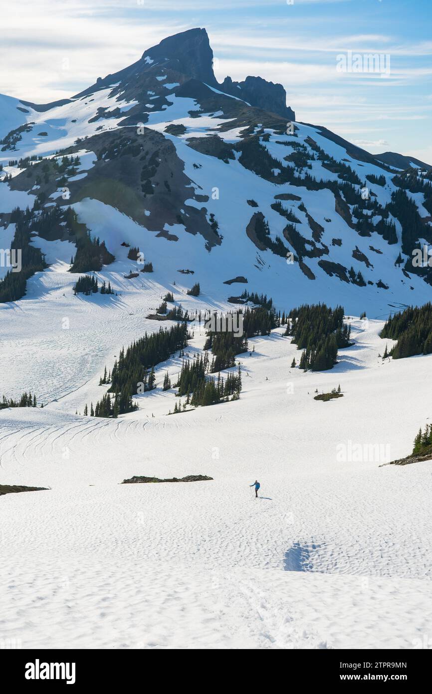 Lone hiker on Panorama Ridge with the striking Black Tusk in the ...
