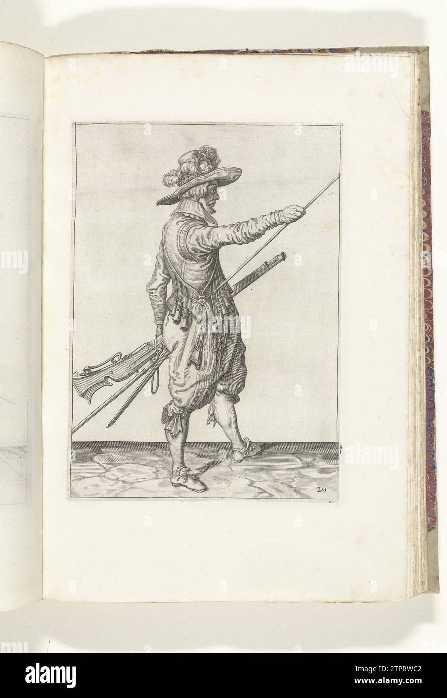 Soldier with a musket that slides his right hand to the end of his ...