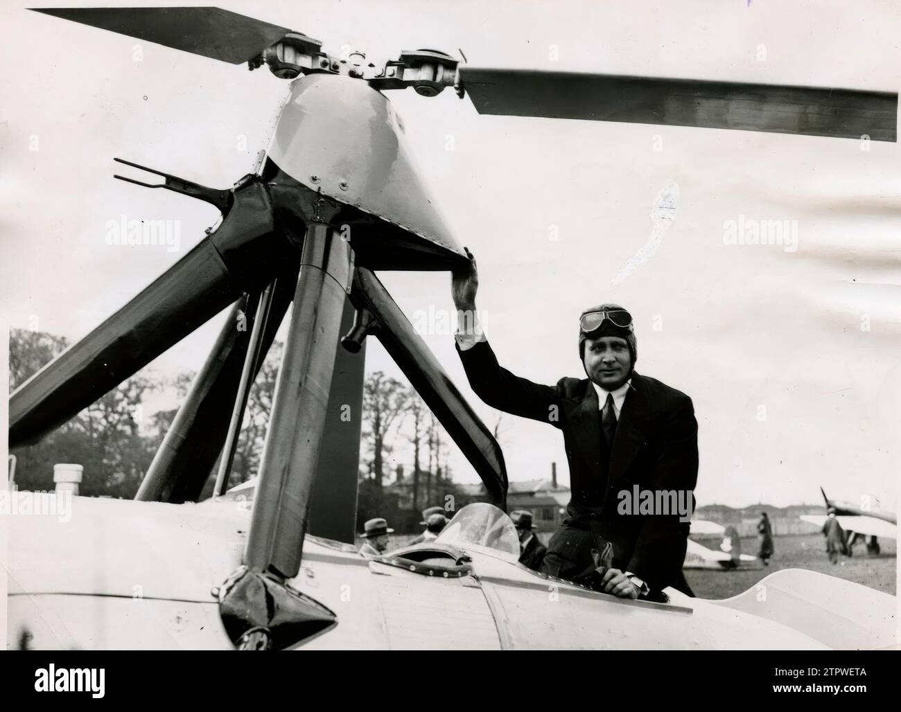 04/26/1933. Juan de la Cierva poses with his third autogyro model after ...
