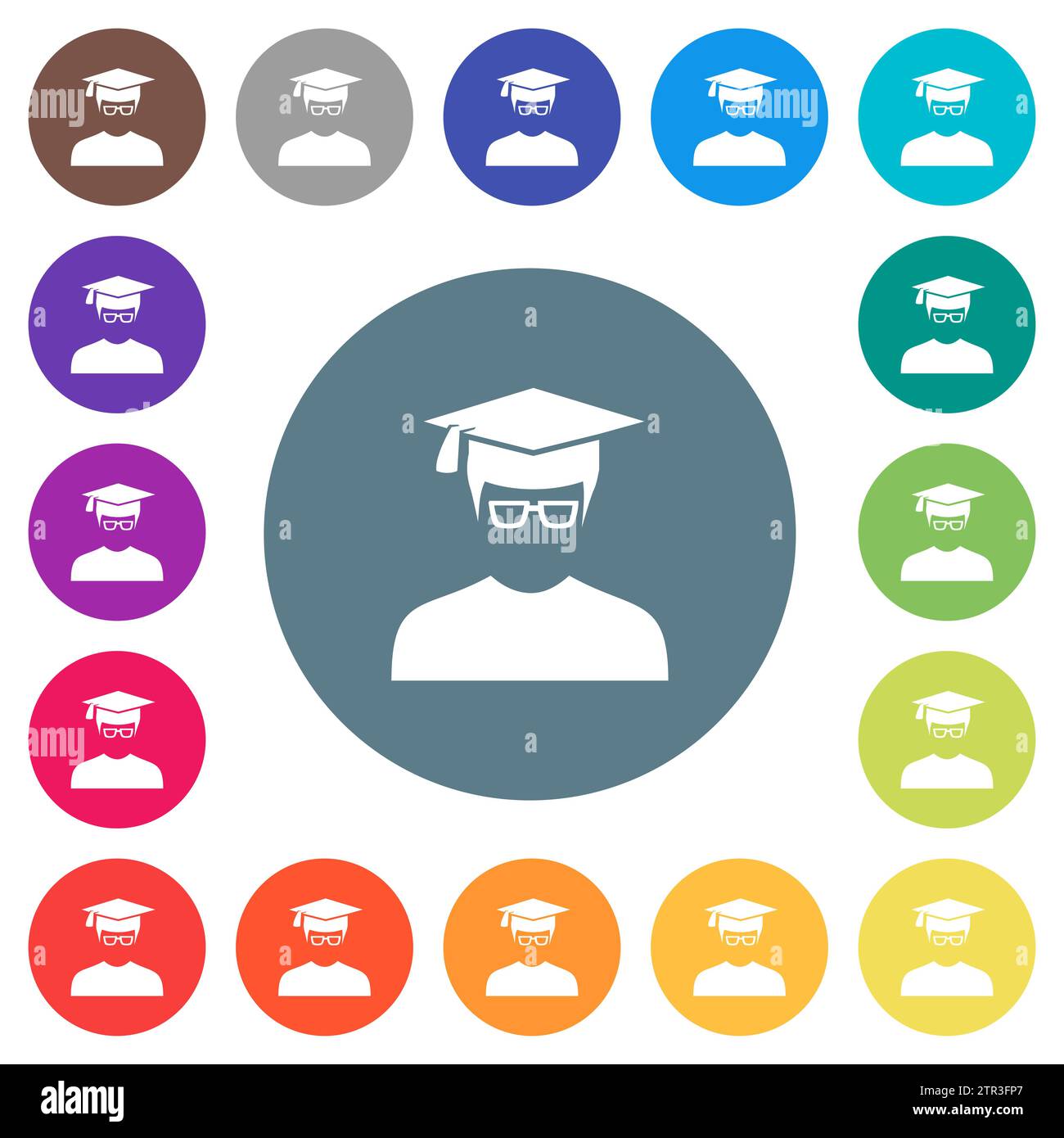 Graduate male avatar flat white icons on round color backgrounds. 17 ...