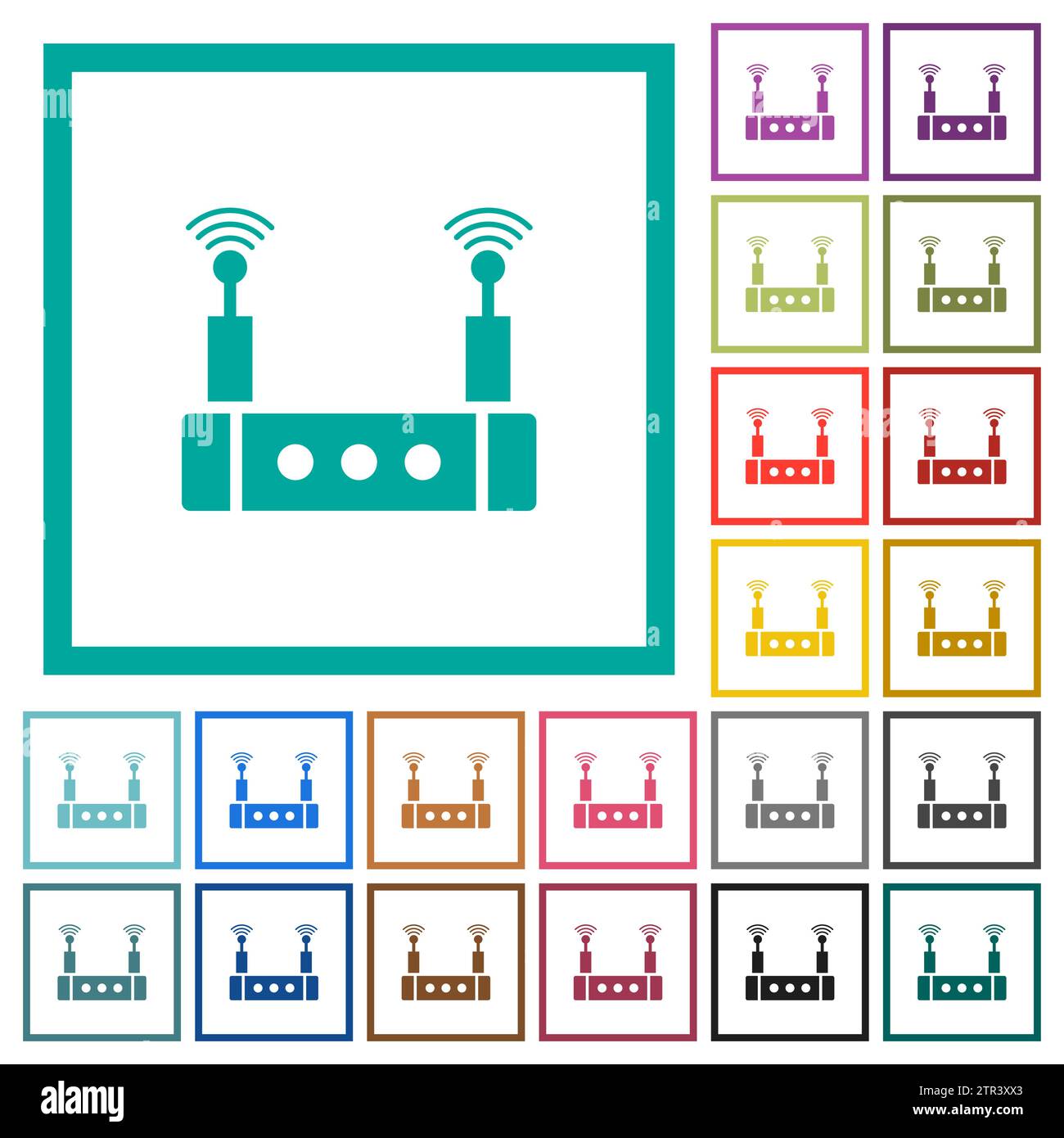 Wifi Router Flat Color Icons With Quadrant Frames On White Background