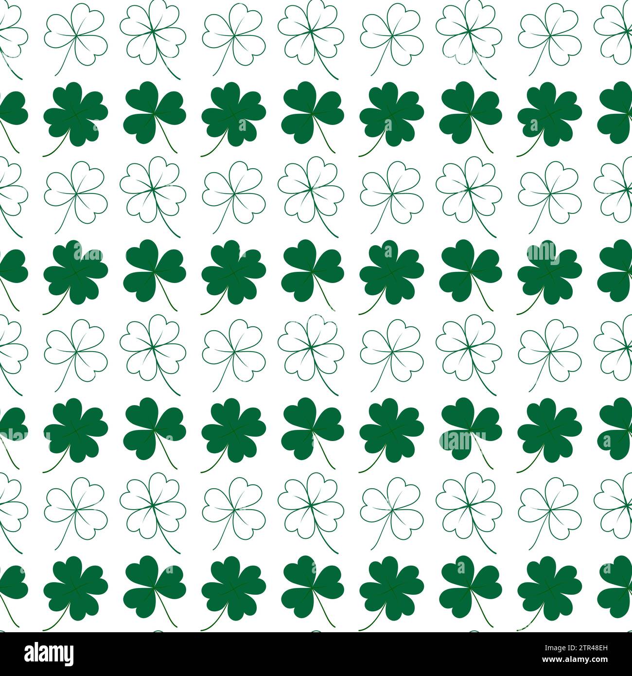 Seamless pattern of tree and four leaf clover. Outline and color drawn ...