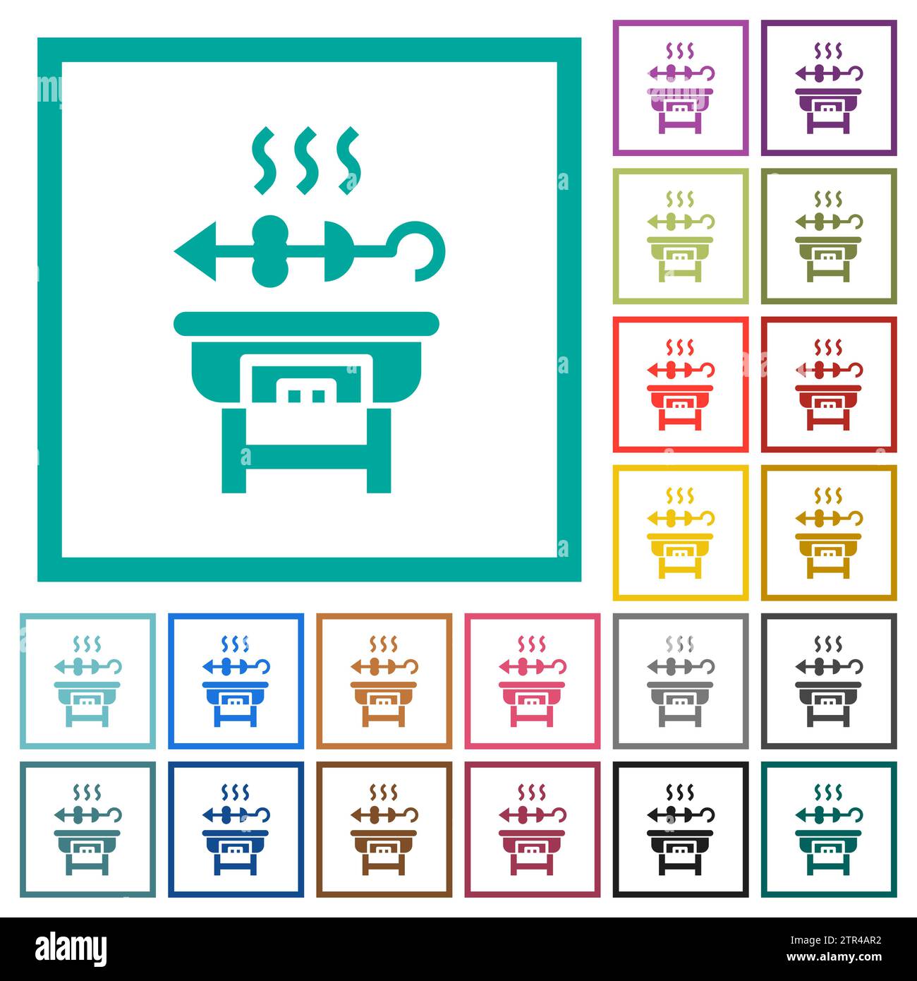 Garden barbecue flat color icons with quadrant frames on white ...