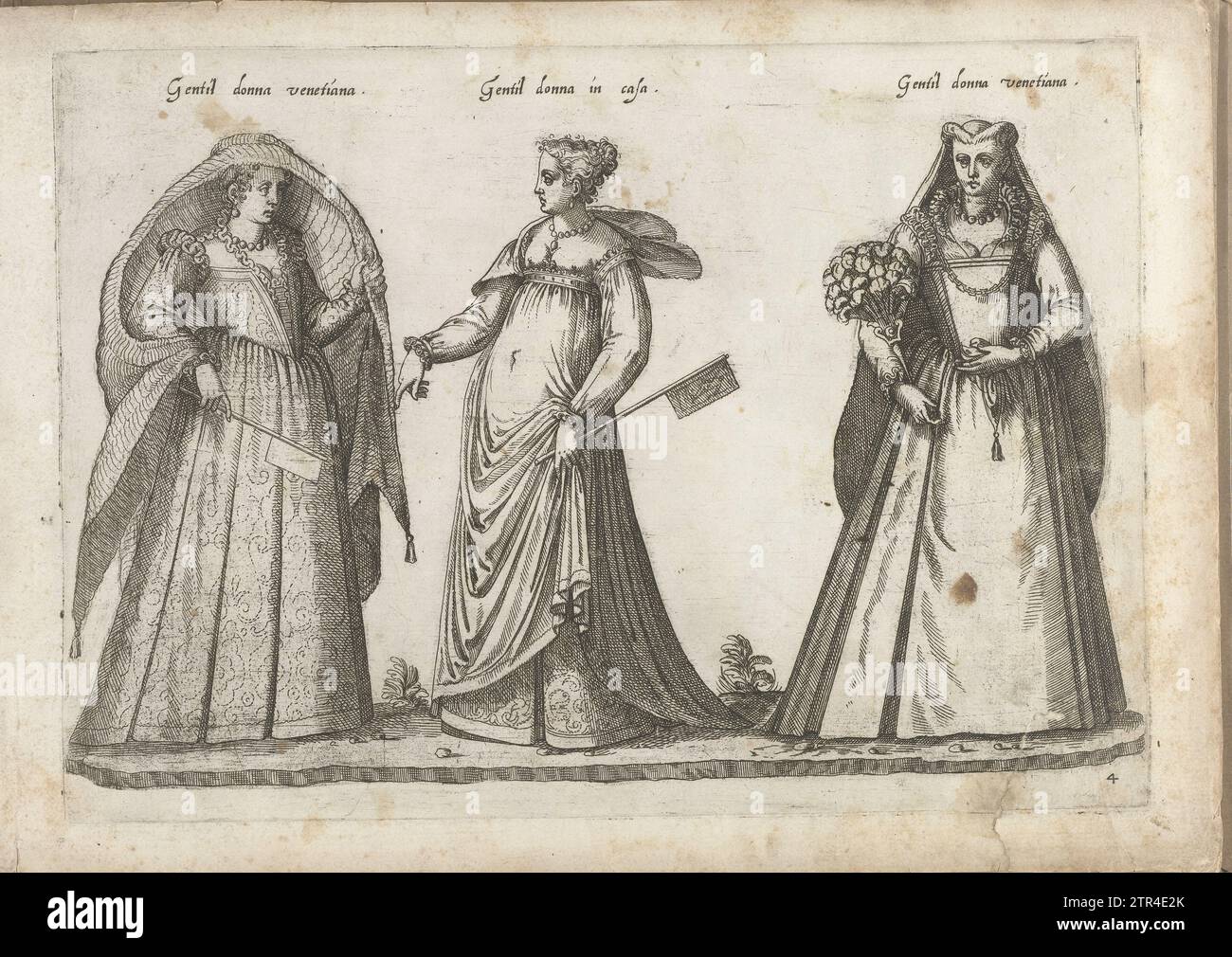 Three women, dressed according to Venetian fashion ca. 1580, in or ...