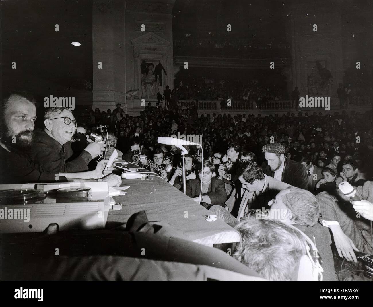 Paris (France), May 1968. Jean Paul Sastre addresses students at the ...
