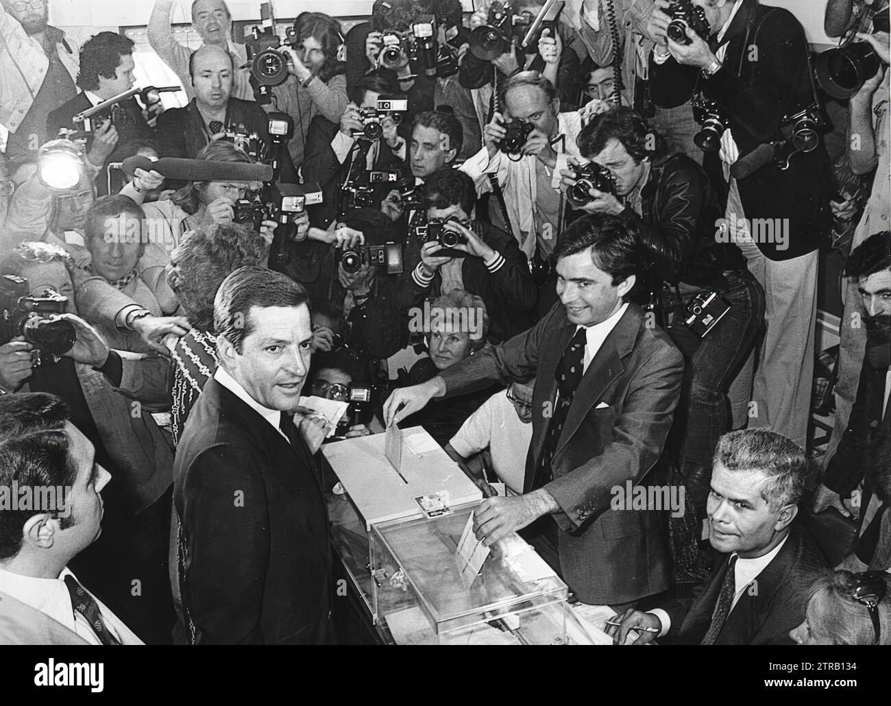 Madrid, 06/15/1977. Adolfo Suárez voting in the General Elections ...
