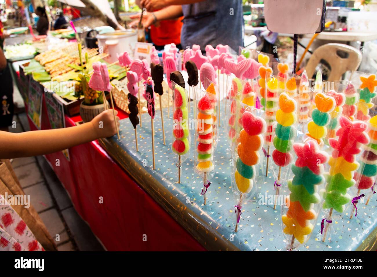 Colorful many variety snack marshmallow sweet dessert food and dipping ...