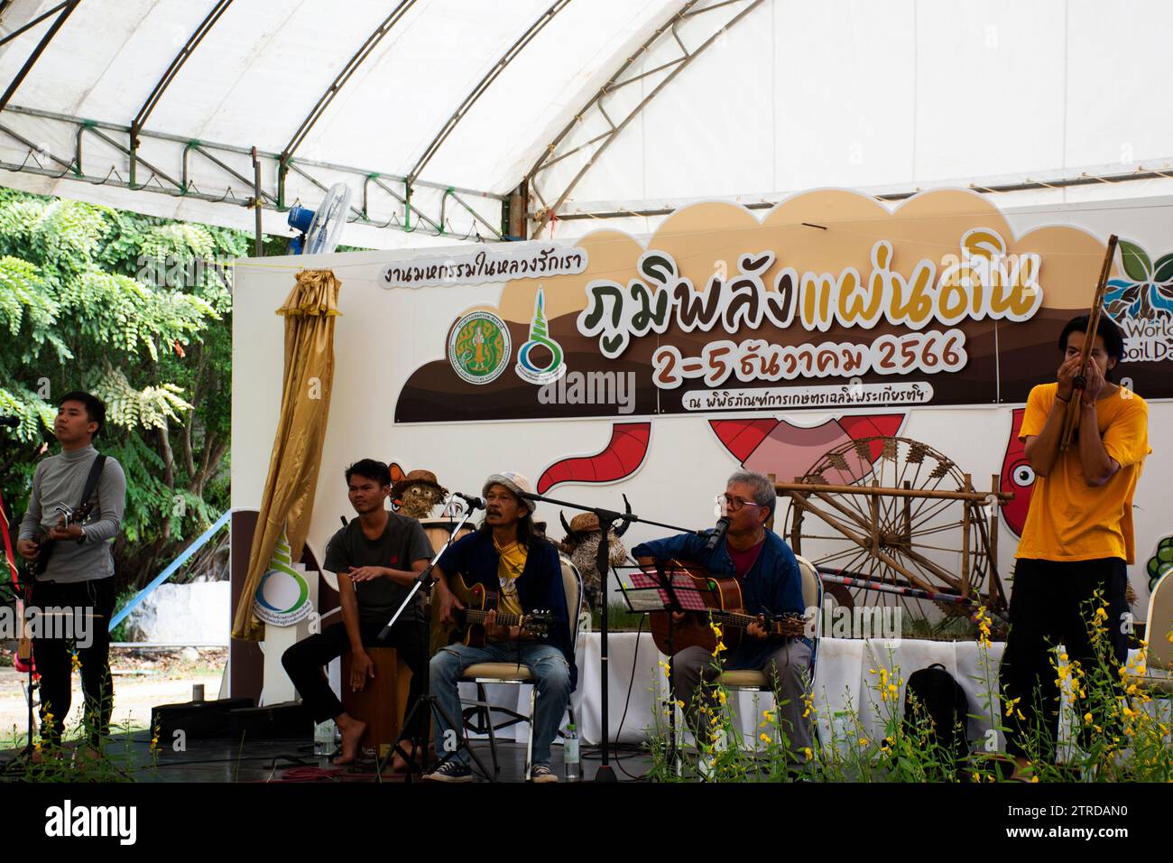 Traditional thai musical and isan instruments playing music concert on ...