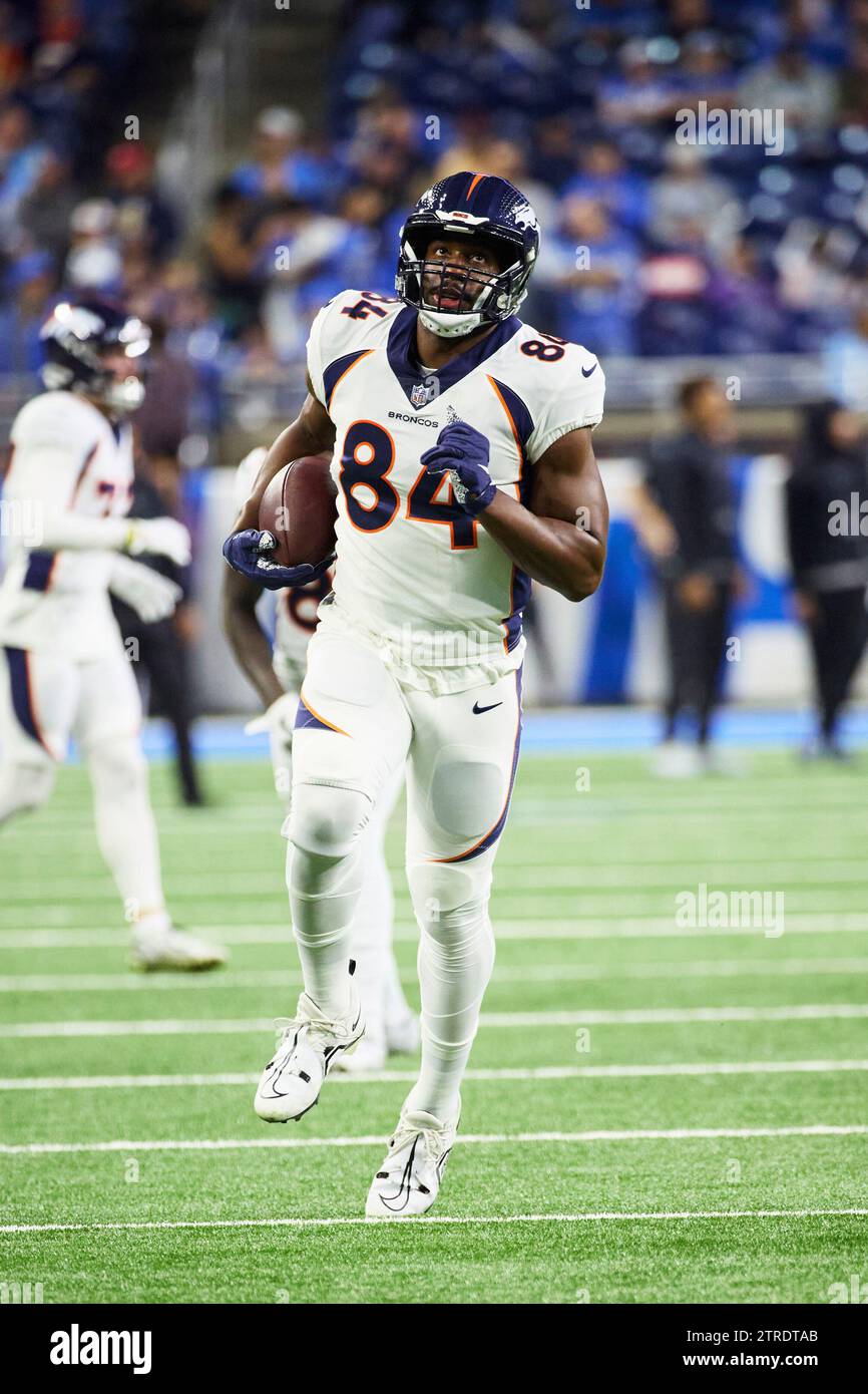 Denver Broncos tight end Chris Manhertz (84) warms up against the ...