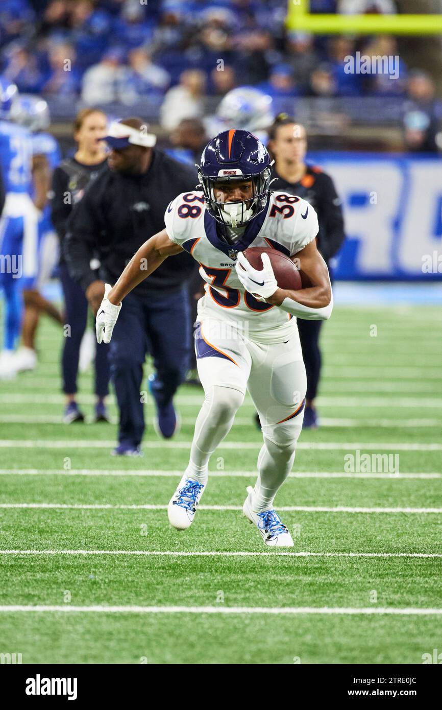 Denver Broncos running back Jaleel McLaughlin (38) runs the ball during ...
