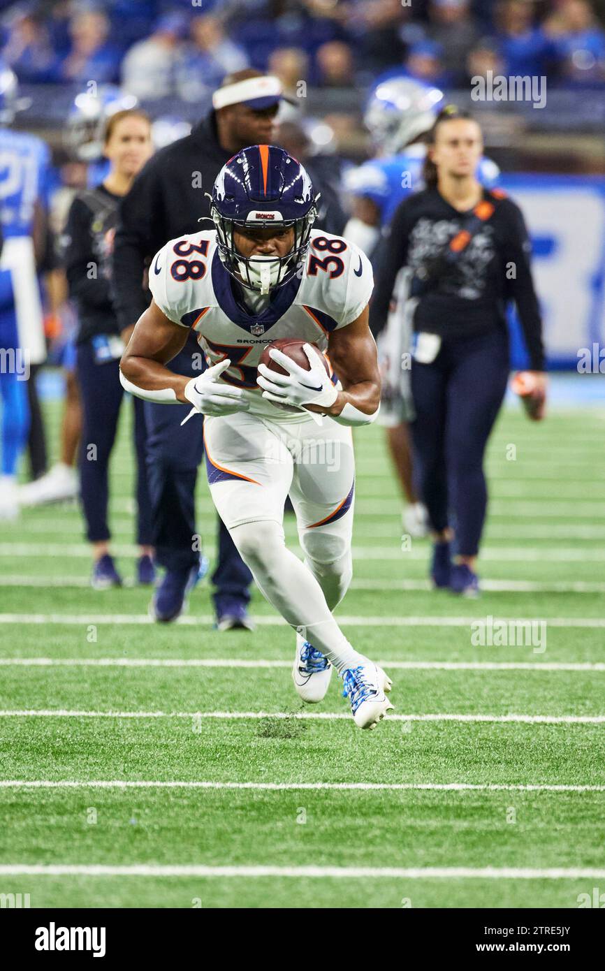 Denver Broncos running back Jaleel McLaughlin (38) runs the ball during ...
