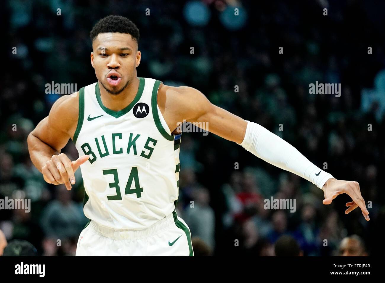 Milwaukee Bucks' Giannis Antetokounmpo goes through his pregame routine ...