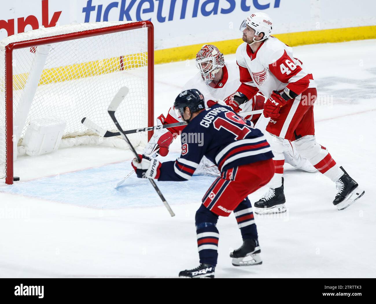 Winnipeg Jets' David Gustafsson (19) celebrates a goal against Detroit ...