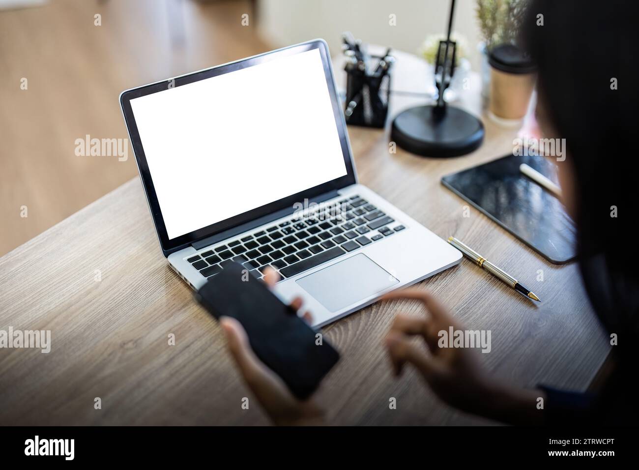 Mockup computer blank screen for hand typing text, using laptop contact ...